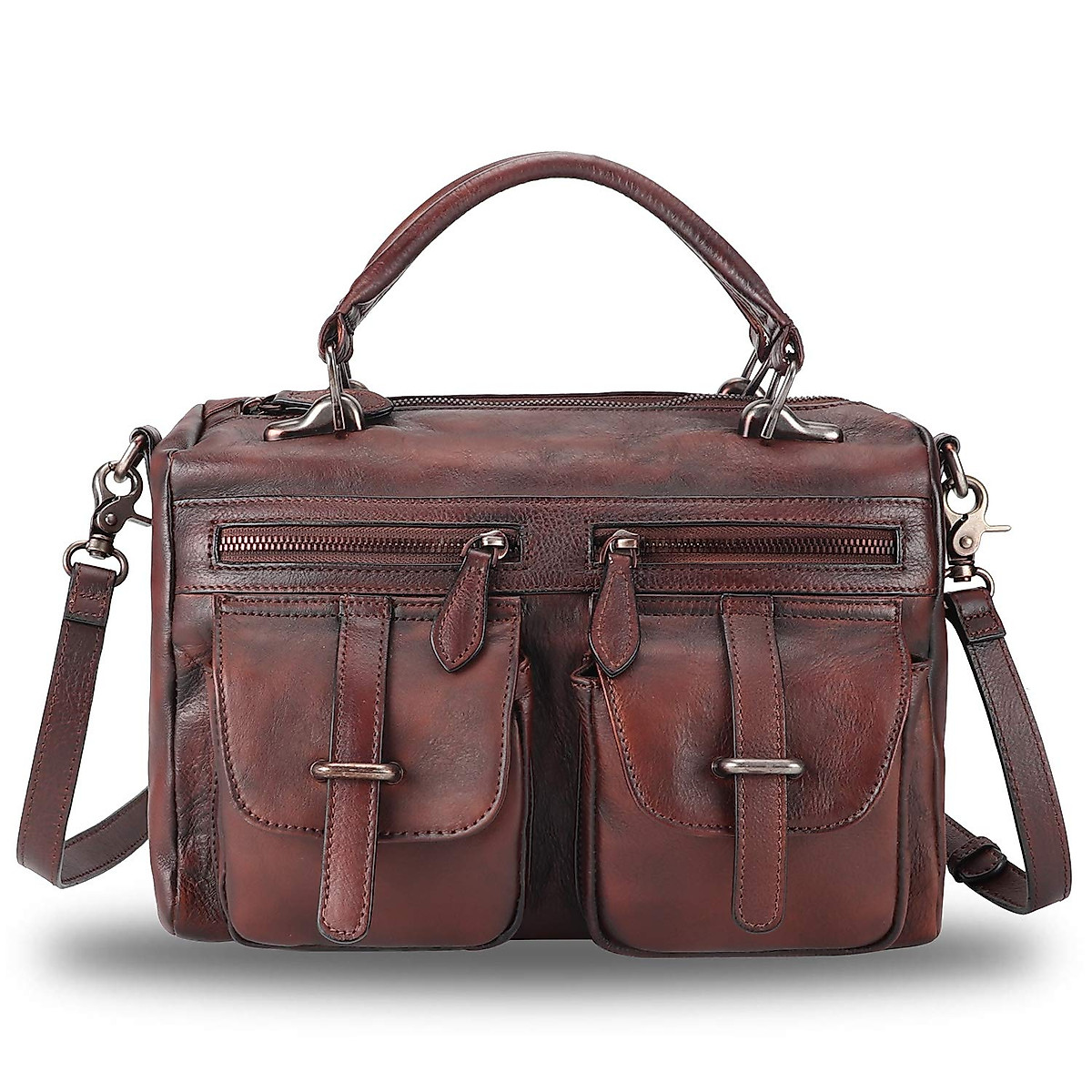 IVTG Genuine Leather Satchel Purse for Women Vintage Handmade Top Handle Bag Crossbody Handbags