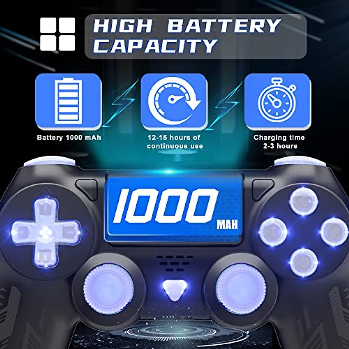 Nonbliep LED Wireless Controller for PS4, Custom Light Mechanical Design for Playstation 4 Controller Compatible with PS4/Slim/Pro/PC/Steam with Turbo/Motion Sensor/1000mAh Battery/Headphone Audio