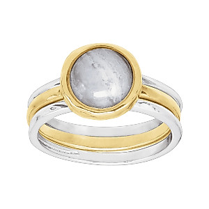 Silpada 'in Good Campanile' Stacking Rings with Natural Blue Lace Agate in Sterling Silver & Brass, Size 8