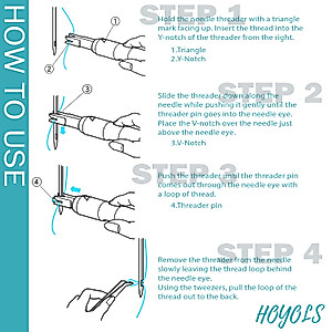 HOYOLS 2pcs Machine Needle Inserter & Threader, Sewing Machine Automatic Threader for Household Machine Threading Craft Tool (Blue & White)