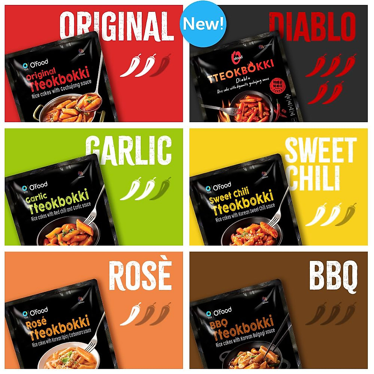 O'Food Original Tteokbokki, Gluten-Free Korean Rice Cakes, Authentic Spicy Korean Street Food Snack, Perfect with Cheese and Ramen Noodles, Ready to Eat, No MSG, No Corn Syrup, Pack of 2