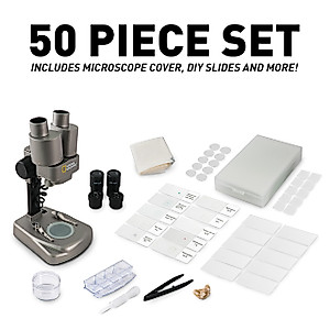 NATIONAL GEOGRAPHIC Dual LED Student Microscope - 50+ pc Science Kit with 10 Prepared Biological & 10 Blank Slides, Lab Shrimp Experiment, Perfect for School Laboratory, Homeschool & Home Education