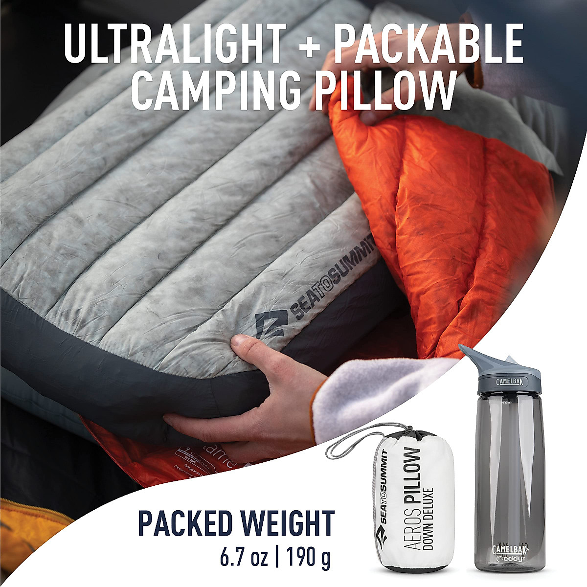 Sea to Summit Aeros Down Inflatable Pillow, Deluxe (23 x 14.9), Grey