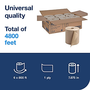 Tork Paper Towel Roll Natural - Universal Hand Roll, Natural Paper Towels with Brown Tissues made of 100% Recycled Fiber, 6 Rolls x 800 ft, Compatible with H21 Dispenser, RK800E