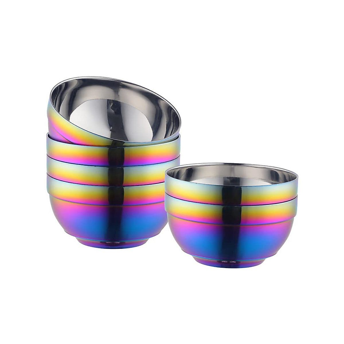 dongbo Stainless Steel Cereal Bowls: Metal Soup Bowl Sets of 6 - Double Walled Insulated Large Serving Rice Bowl - Unbreakable Deep Bowls for kitchen 340 ml Appr. Rainbow