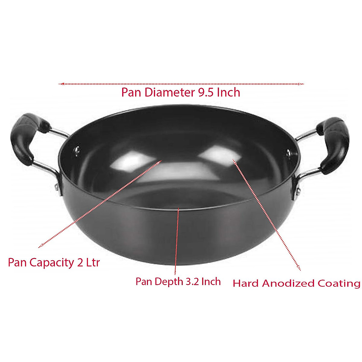 Aluminium Kadhai Hard Anodised with Stainless Steel Lid All Purpose Pan Round Bottom Deep Fry Pan / Kadai Stir Fry Pan Multipurpose Pan