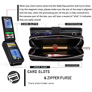 MODOS LOGICOS Crossbody Bag for Samsung Galaxy Note 9 6.4", [Shoulder Wrist Straps] [Zipper Storage] [11 RFID Card Slots 3 ID Window] PU Leather Purse with Removable Inner Magnetic TPU Case - Black