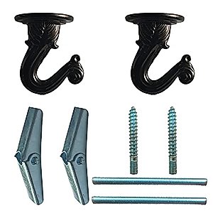 2 Pack Black Swag Ceiling Hooks and Hardware Set for Hanging Plants, Heavy Duty Swag Hooks with Steel Screws/Bolts and Toggle Wings for Ceiling Installation Wall Fixing