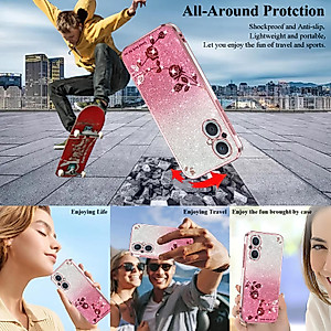 Yarxiawin for Oneplus Nord N20 5g Case Clear Glitter Glossy, Aesthetic Oneplus Nord N20 5g Phone Case Silicone Soft Flower Shockproof Oppo Reno 8 Lite 5g Cover Purple Slim (Pink)