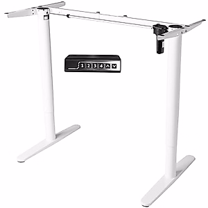 VIVO Compact Electric Stand Up Desk Frame for 41 to 74 inch Table Tops, Single Motor Ergonomic Standing Height Adjustable Base with Memory Controller, White, DESK-E151EW