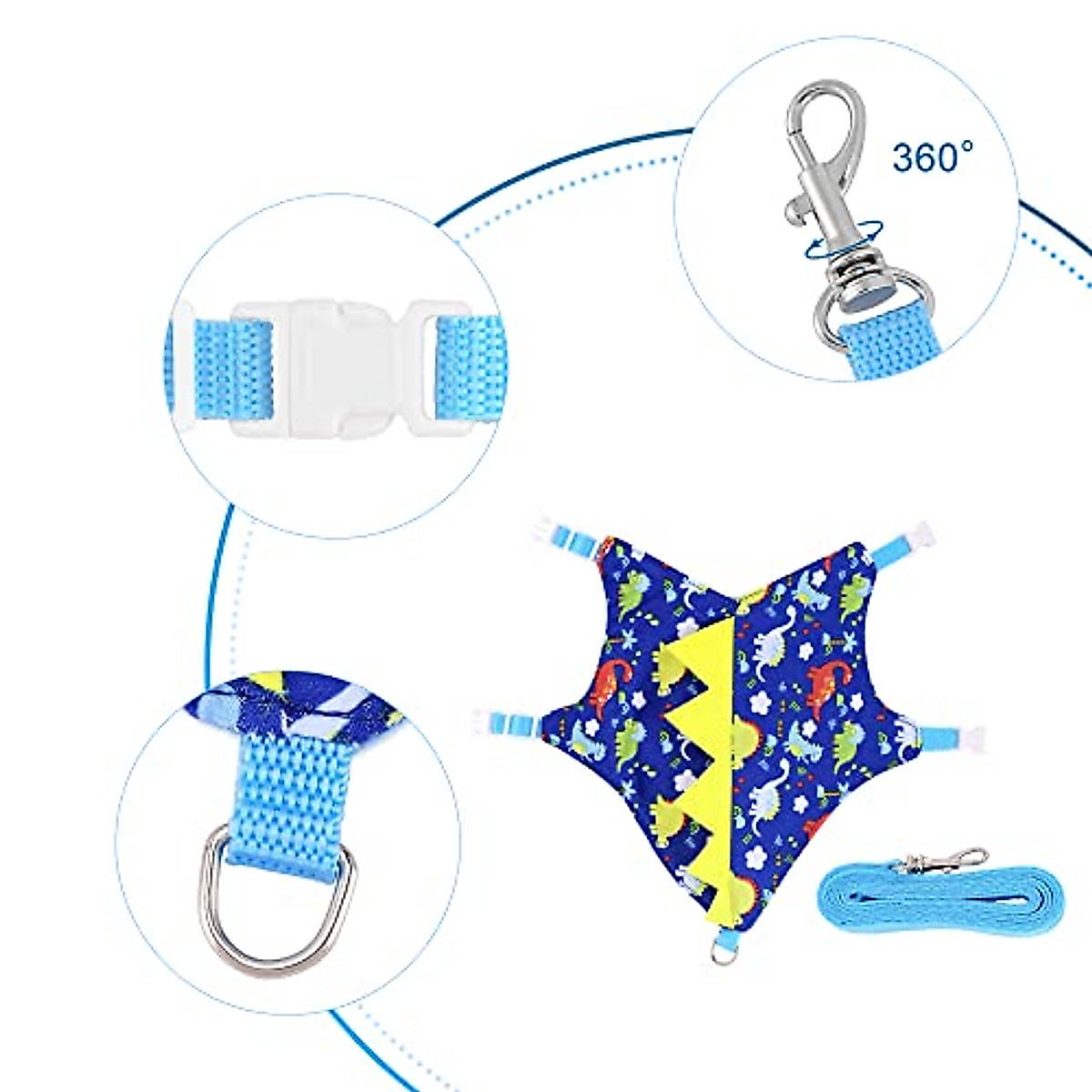 Filhome Adjustable Halloween Bunny Dinosaur Harness,Soft Rabbit Vest Harness and Leash Set for Halloween Dress Up Party Cosplay Rabbit Ferret Bunny Guinea Pig Small Animal Walking (Blue Dinosaur/M)