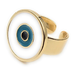 LESLIE BOULES Evil Eye Enamel Ring Adjustable Size Protection Jewelry
