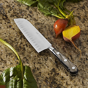 Sabatier Triple Rivet Stainless Steel Santoku Knife with Mother of Pearl-Inspired Handle, 7-Inch, Silver Gray