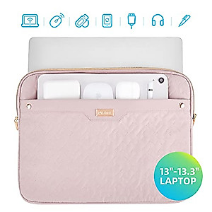 NISHEL Laptop Sleeve Case 13-13.3 Inch, Compatible with MacBook Air, MacBook Pro, HP Dell Lenovo Notebooks, Padded Travel Computer Bag, Laptop Cover with Large Pocket for 12.9 Inch iPad, Pink