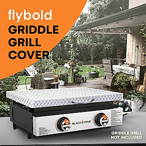 Flybold Blackstone Griddle Cover 22 inch - Waterproof Diamond Plated Design with Aluminum Hard Top Lid & Stainless Steel Handle for BBQ, Camping, Makes for Perfect Blackstone Accessories