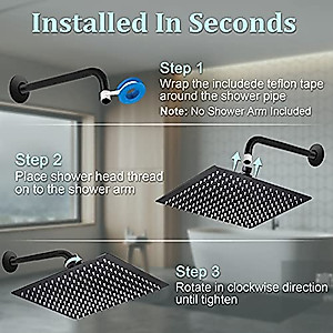 𝑽𝒐𝒏𝒗𝒂𝒏 High Pressure Shower Head, 12" Matte Black Solid Stainless Steel Rain Shower Head,High Flow Ultra-Thin Rainfall Shower Head Easy to Clean & Install,Full Body Coverage Waterfall Showerhead