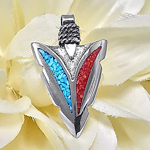 Turquoise and Coral Gemstone Inlay Southwestern Style 925 Sterling Silver Arrowhead Pendant for Women