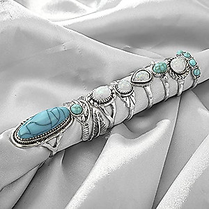 ATTORNEY Bohemian Stacked Ring Stacked Knuckle Ring Joint Knuckle Rings Set Oval Turquoise Finger Ring Opal Gemstone Teardrop Midi Rings Gothic Ring for Teen Girl and Women (A)