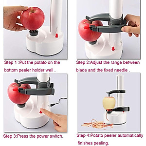 Multifunctional Electric Automatic Peeler Stainless Steel Fruit and Vegetable Peeler Machine Kitchen Peeling Tool for Apple and Potato [2 Replacement Blades] - White