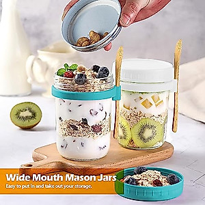 KPWIN 4 Set Overnight Oats Jars with Lid and Spoon, Glass Mason Jars for Overnight Oats 16 oz, Oatmeal Container Meal Prep Storage Jars, Large Capacity Airtight Jars for Milk, Cereal, Fruit