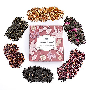 Taimei Teatime Assorted Loose Leaf Tea Sampler in Pyramid Tea Bag, Top 6 Flavors, 24 Herbal Tea Bags, All Natural High to No Caffeine Tea Variety Pack - Earl Grey, Oolong, Herbal, Fruit Tea in Tea Assortment Gift Set, Hot and Iced Tea