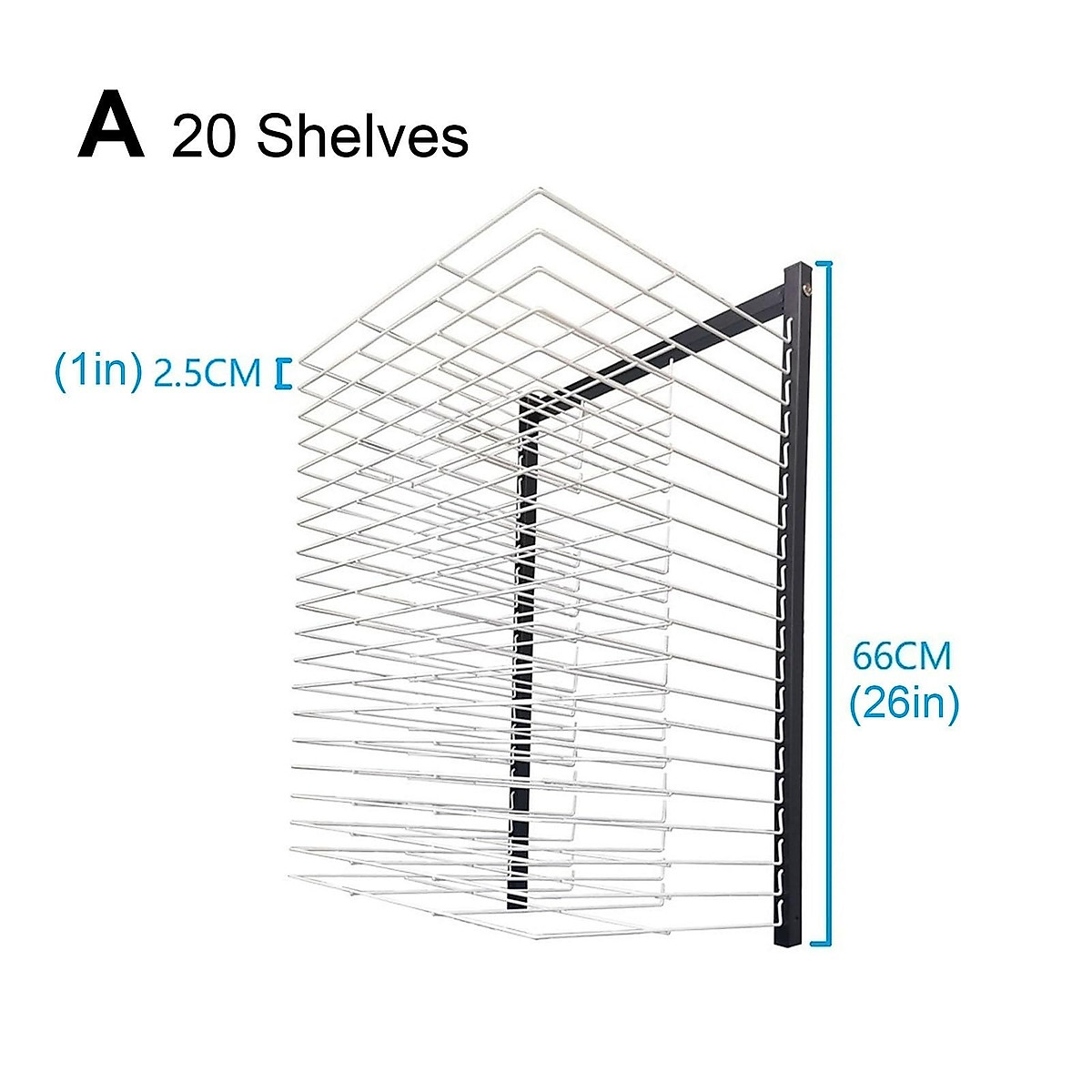 Metal Steel Art Drying Rack for Paintings, A3 Paper & Prints, Wall-Mounted Artwork Storage Display Rack with 20 Shelves for Classrooms, Art Studio and Home Use, White+Black