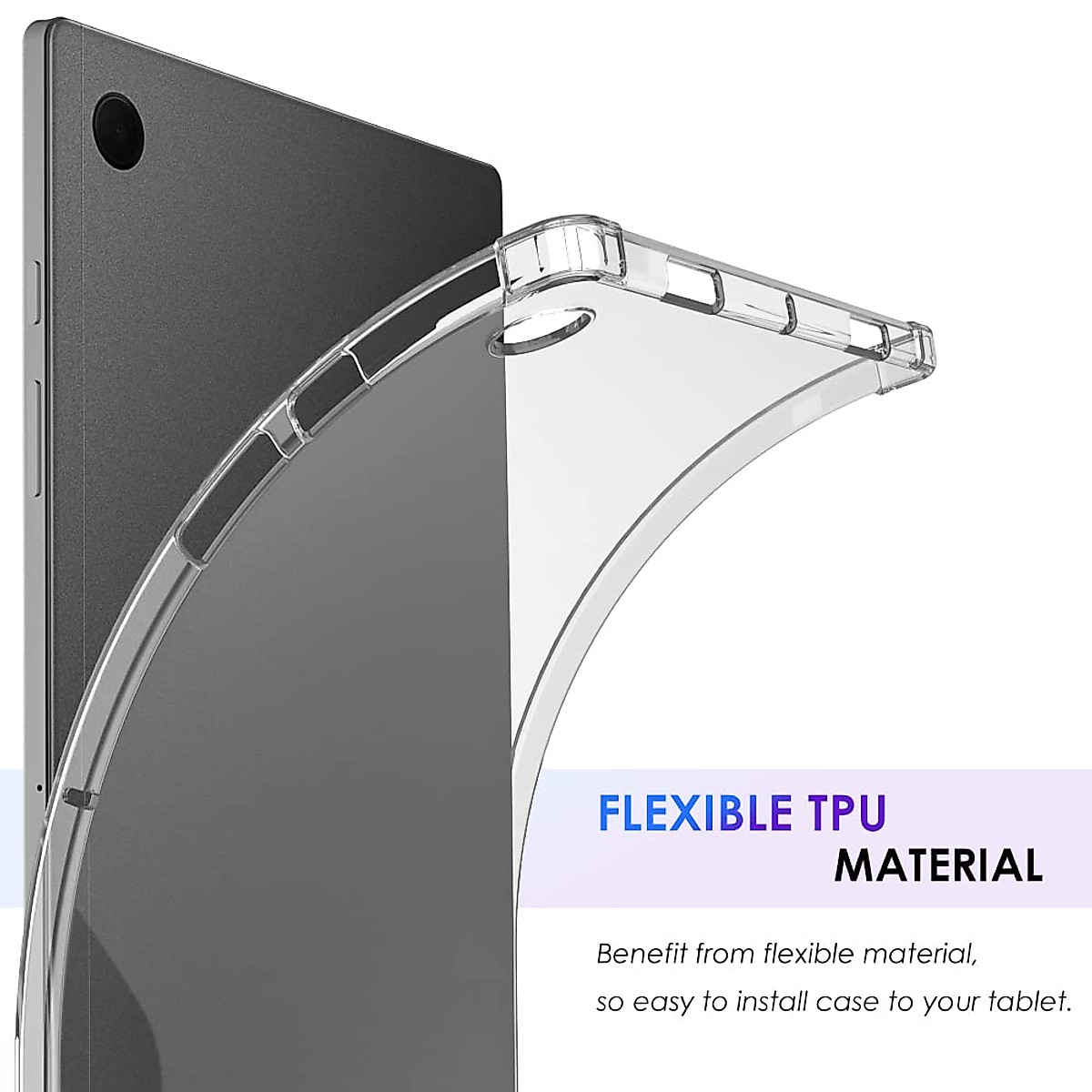 Case for Galaxy Tab A8 Case 2022, Clear Rubber Soft Skin Silicone Side Corner Protective Cover for Samsung Galaxy Tab A8 Case 10.5 inch 2022 Tablet (SM-X200/X205/X207) - Transparent