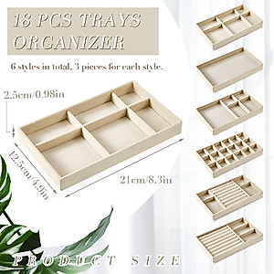 Junkin 18 Pcs Velvet Jewelry Tray Stackable Jewelry Drawer Organizer Dresser Inserts Closet Jewelry Box Divided Display Tray for Bracelet Brooch Necklace Ring Earring Watch Bangle (Beige)