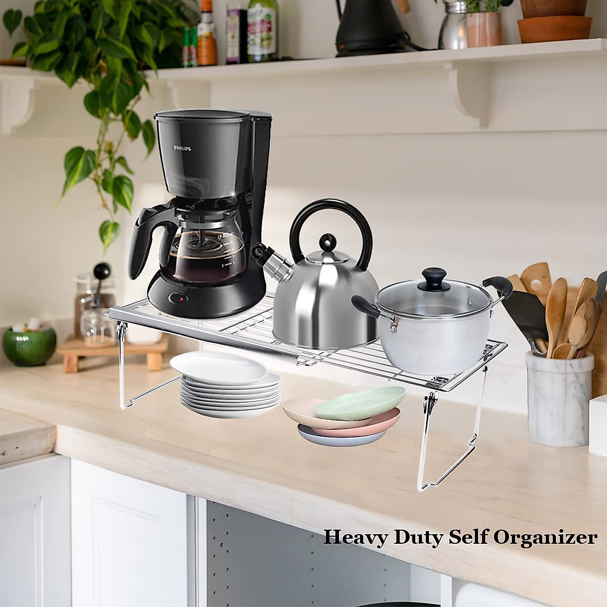 Expandable Cabinet Shelf Organizer 16.7"-24.8" Heavy Duty Freezer Shelf, Chest Freezer Organizer Bins Metal Wire Baskets