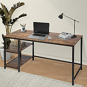 GOOD & GRACIOUS Industrial Home Office Desk, 55 Inch Rustic Desk With Shelf, Wooden Corner Desk for Home Office, Small Desk For Small Space, Simple Home Office Study Writing Workstation, Easy Assembly