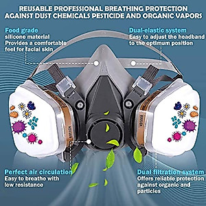 Reusable Active Carbon Respirator, Face Cover Set for Painting Against Dust/Organic Vapors/Smells/Fumes/Sawdust/Asbestos Suitable for Painting,Staining,Car Spraying,Sanding &Cutting