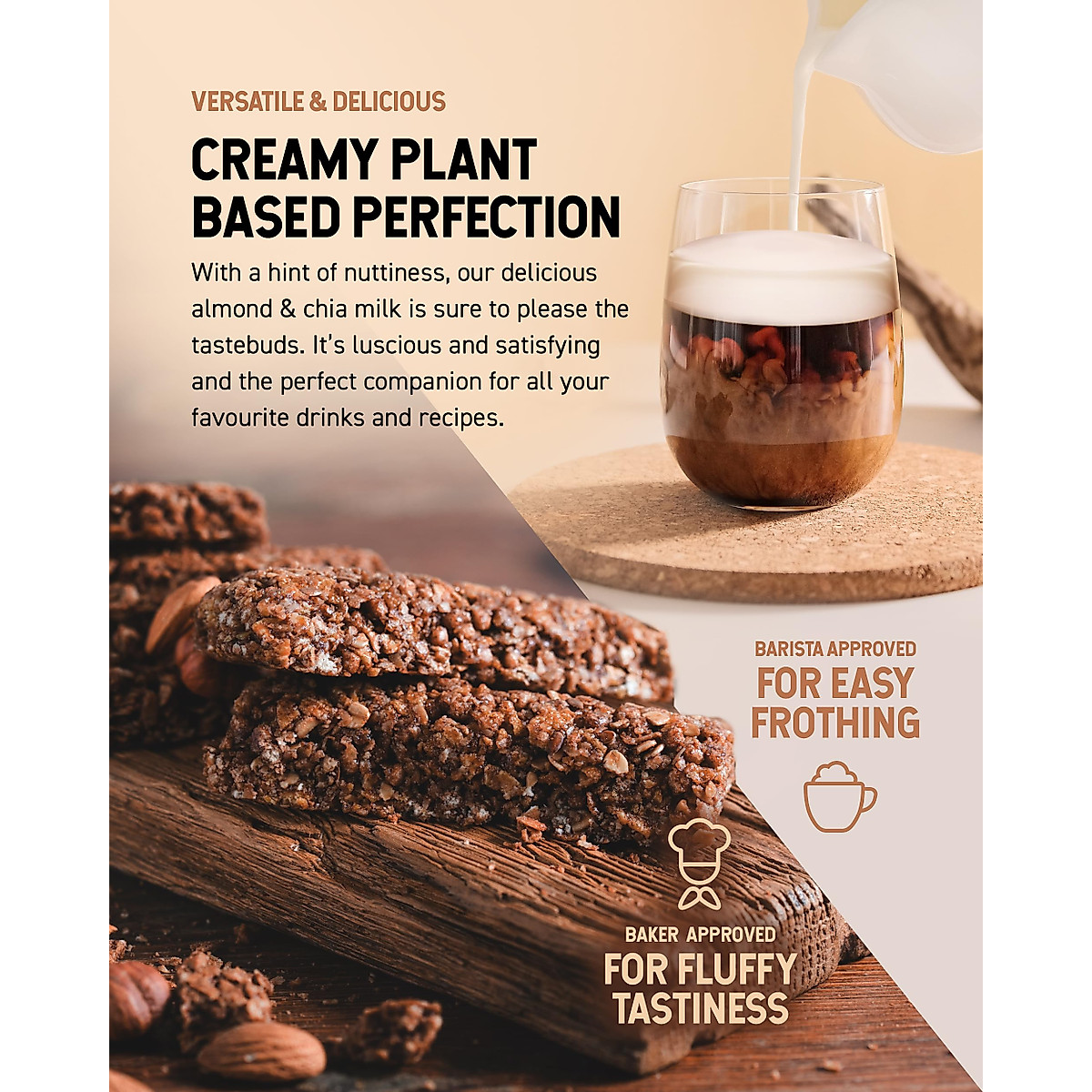 Organic Almond & Chia Milk, Zero Sugar, Almond Milk, with 800mg OMEGA-3 and Prebiotic Fiber, Vegan, Dairy Free, Gluten Free, Plant Based, Lactose Free, Non-GMO, Shelf-Stable, Low Carb, Keto, Soy Free, Kosher, Lechia, 32oz (6 Pack)