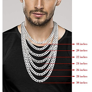 Miabella Solid 925 Sterling Silver Italian 9mm Solid Diamond-Cut Cuban Link Curb Chain Necklace For Men- and women, Made in Italy