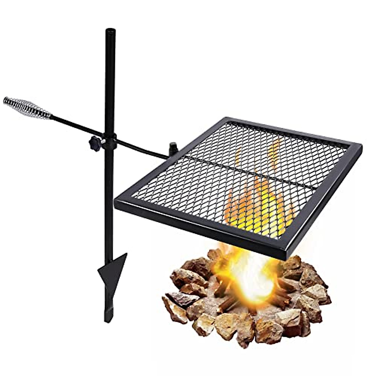 REDCAMP Swivel Campfire Grill Heavy Duty Steel Grate, Over Fire Camp Grill with Carrying Bag for Outdoor Open Flame Cooking