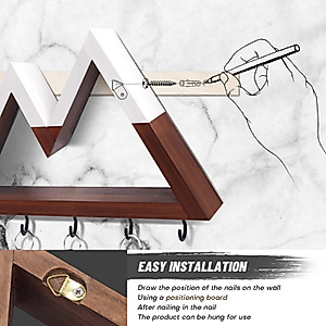 CRAKTH Mountain Key Holder for Wall Decorative, Wooden Key Hanger Wall Mount with 5 Hooks, Unique Key Rack for Mail and Key Organizer