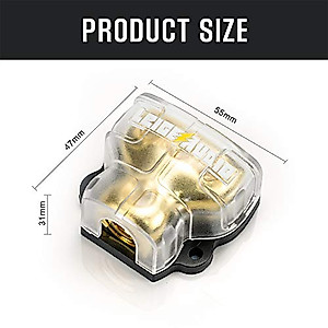 LEIGESAUDIO 0/2/4 Gauge in 4/8/10 Gauge Out Copper Amp Power Distribution Block for Car Audio Splitter (3 Way)