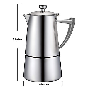 CUISINOX Roma Satin Stainless Steel Moka Pot Stovetop Espresso Maker, 6-Cup