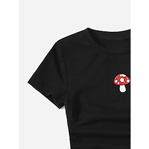 SOLY HUX Girl's Crop Top Graphic Tee Summer Drawstring Side Tie Knot Hem Round Neck Short Sleeve T-Shirts Black 11-12Y