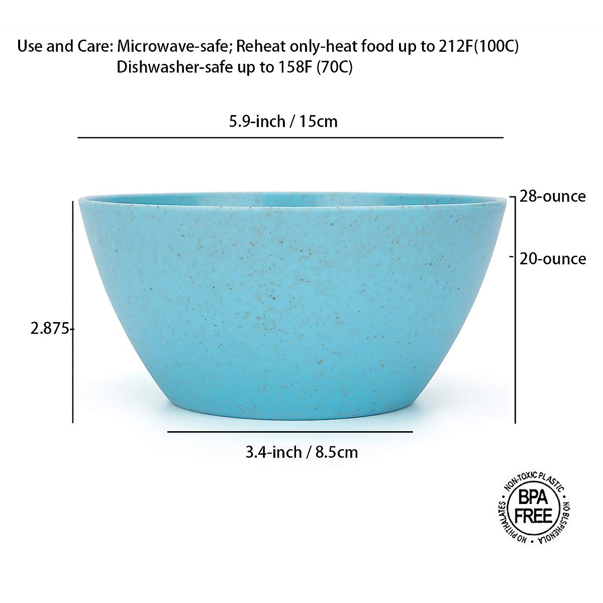 Wheat Straw Lightweight PP Bowls,28 OZ Unbreakable Cereal Bowls,for Rice and Soup,Dishwasher and Microwave Safe(Multi Color) (Set of 8)