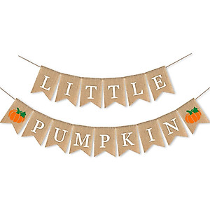7-gost Burlap Little Pumpkin Banner Fall Autumn Baby Shower Party Birthday Garland Supplies