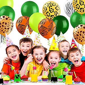 100 Pcs Jungle Balloons Party Decorations 12 Inch Safari Animal Print Latex Balloons Jungle Party Balloons Leopard Tiger Printed Green Balloons for Birthday Party Wild First Baby Shower Supplies