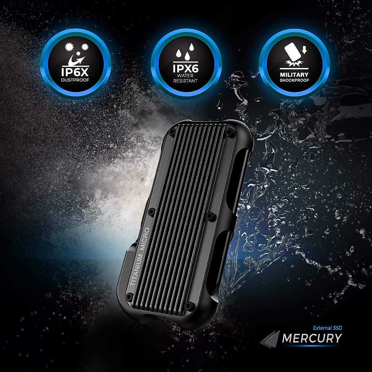 Titanium Micro External SSD 4TB - Mercury Portable SSD, Up to 1000MB/s, USB 3.2 Gen 2 USB-C USBA, Rugged IP66 Water Resistance, Drop Proof, External Solid State Drive Slim and Lightweight Storage