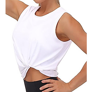 Ice Silk Workout Tops for Women Quick Dry Muscle Gym Running Shirts Sleeveless Flowy Yoga Tank Tops (White, Small)