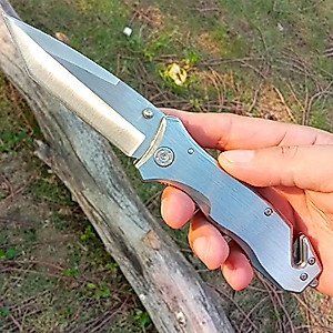 GAJING EDC Sharp Folding Pocket Knife with Liner Lock,Pocket Clip, Glass Breaker,Sealbelt Cutter and Stainless Steel Handle