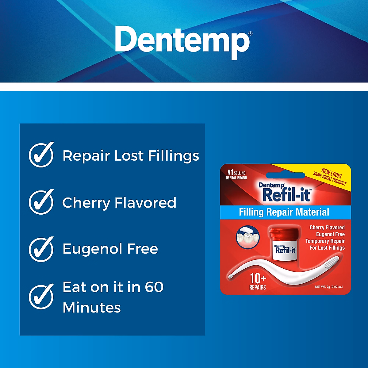 Dentemp Refil-It Filling Repair Material - Temporary Tooth Filling Kit (0.07 Oz) - Tooth Repair Kit for Instant Pain Relief - Long Lasting Tooth Filling