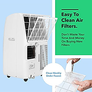 Vremi 14000 BTU Portable Air Conditioner with Heat - Easy to Move AC Unit for Rooms up to 450 Sq Ft - with Powerful Cooling Fan, Reusable Filter, Auto Shut Off (10400 BTU New DOE)