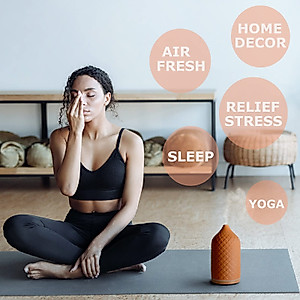 ZEIGGA LAB Essential Oil Diffuser for Home, Ceramic Aromatherapy Diffuser for Essential Oils, 120ml Oil Diffuser with Waterless Auto-Off and 7 LED Lights for Large Room Yoga Spa (Terracotta)