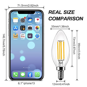 BRIMAX 4W E12 Candelabra Led Bulbs Dimmable, 40 Watt Equivalent, 2700K Warm Glow, C35 B11 Filament Led Candle Light Bulbs for Foyer Chandeliers, Celling Fans and Other Wall Fixtures, 6Pack