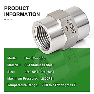TAISHER 2PCS Forging of 304 Stainless Steel Pipe Fitting, Coupling, 1/4-Inch Female Pipe x 1/4-Inch Female Pipe