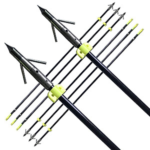 AMEYXGS 6/12pcs Archery Fiberglass Bowfishing Arrow Bow Fishing Arrows with Broadheads and Safty Slides for Compound and Bow Recurve Bow Fishing Hunting (6 Pcs)